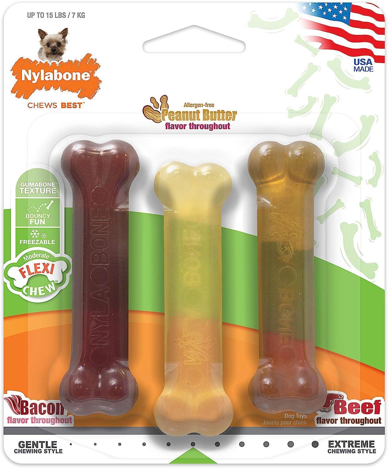 Nylabone Puppy Flexi Chew Triple Pack Bone Teething Toy — Ofypets