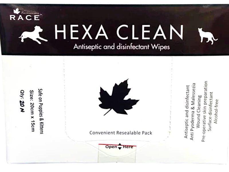 Race Hexa Clean Antiseptic and Disinfectant Pet Wipes for Dogs and Cats ...